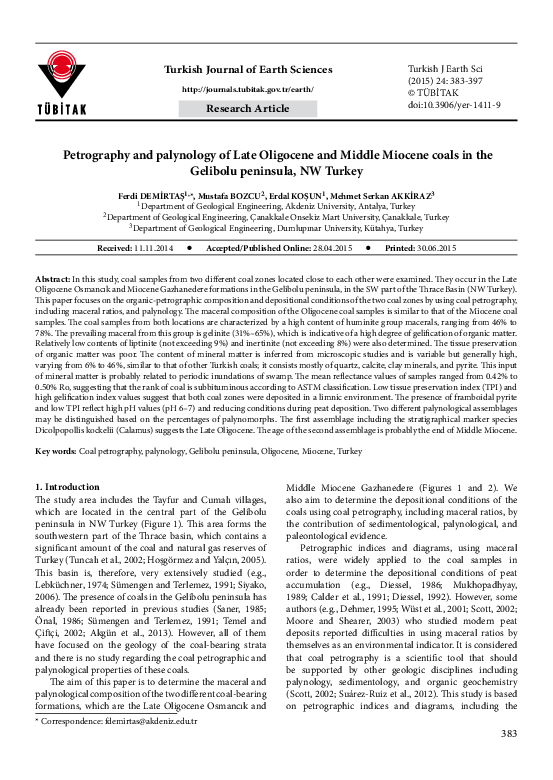 (PDF) Turkish Journal of Earth Sciences Turkish J Earth Sci
