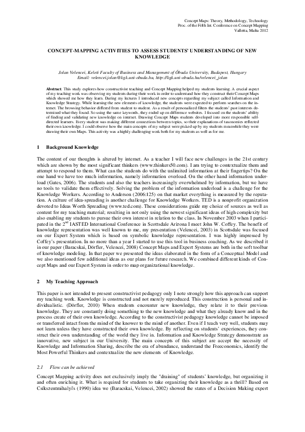 (PDF) Concept-Mapping Activities to Assess Students' Understanding of New Knowledge