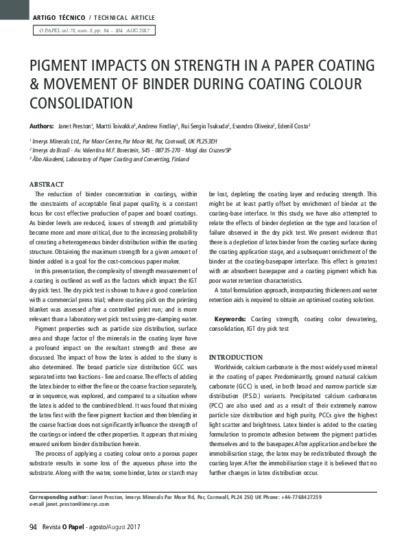 (PDF) Technical article: Pigment impacts on strength in a paper coating ...