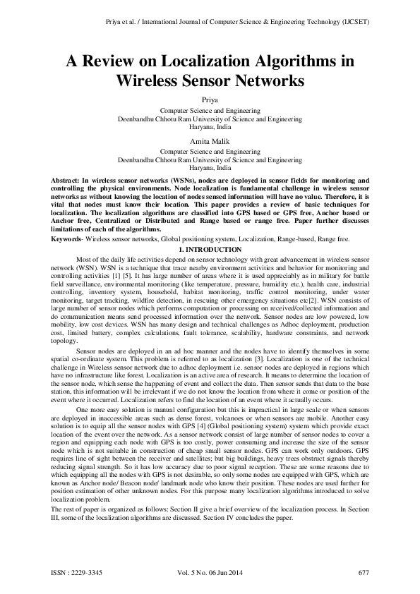 (PDF) A Review on Localization Algorithms in Wireless Sensor Networks