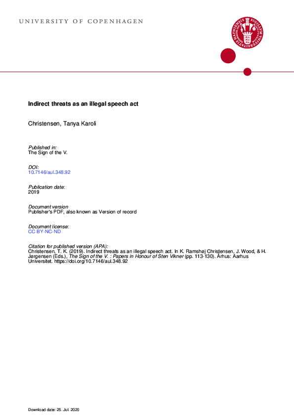 (PDF) Indirect threats as an illegal speech act