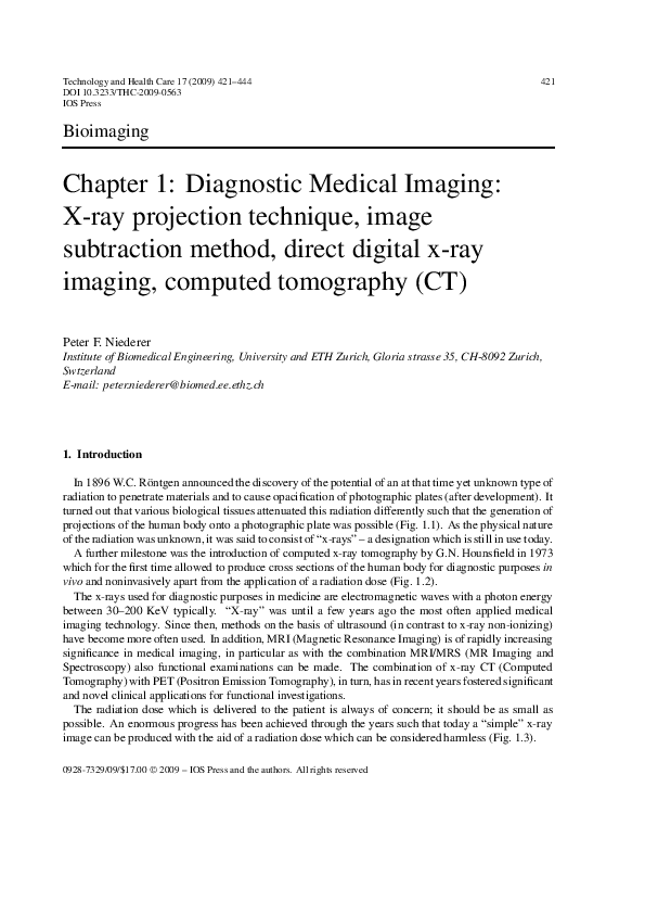 (PDF) Chapter 1: Diagnostic Medical Imaging: X-ray projection technique ...