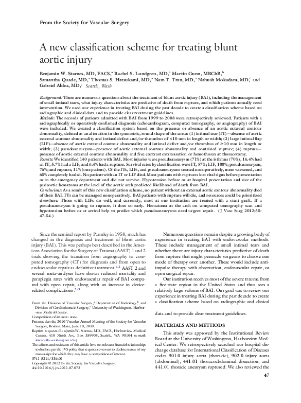 (PDF) A new classification scheme for treating blunt aortic injury