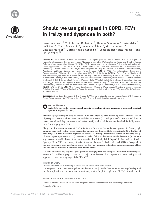 (PDF) Should we use gait speed in COPD, FEV1in frailty and dyspnoea in ...