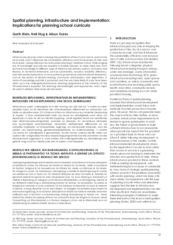 (PDF) Spatial planning, infrastructure and implementation ...