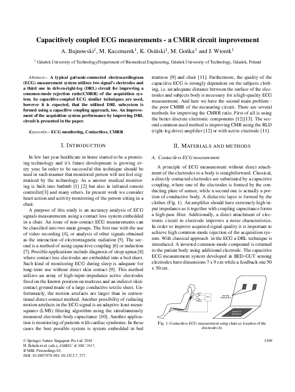 (PDF) Capacitively coupled ECG measurements - a CMRR circuit improvement