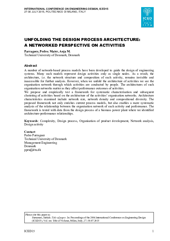 (PDF) Unfolding the Design Process Architecture: A Networked Perspective on Activities