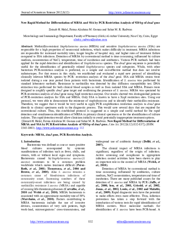 (PDF) New Rapid Method for Differentiation of MRSA and SSA