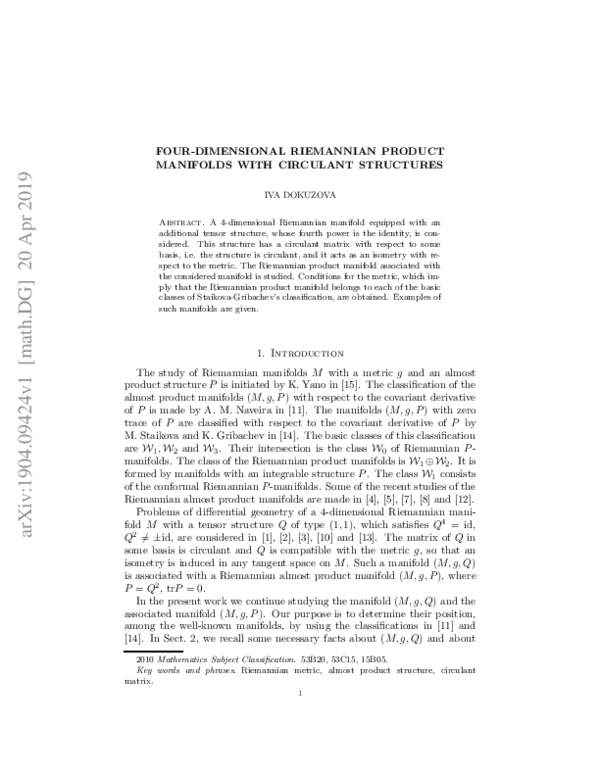 (PDF) Four-dimensional Riemannian product manifolds with circulant ...