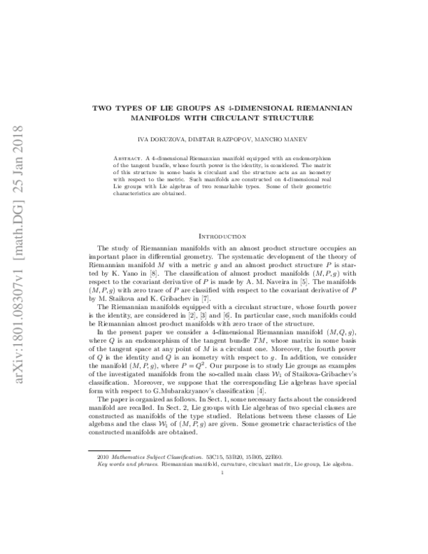 (PDF) Two types of Lie Groups as 4-dimensional Riemannian manifolds ...