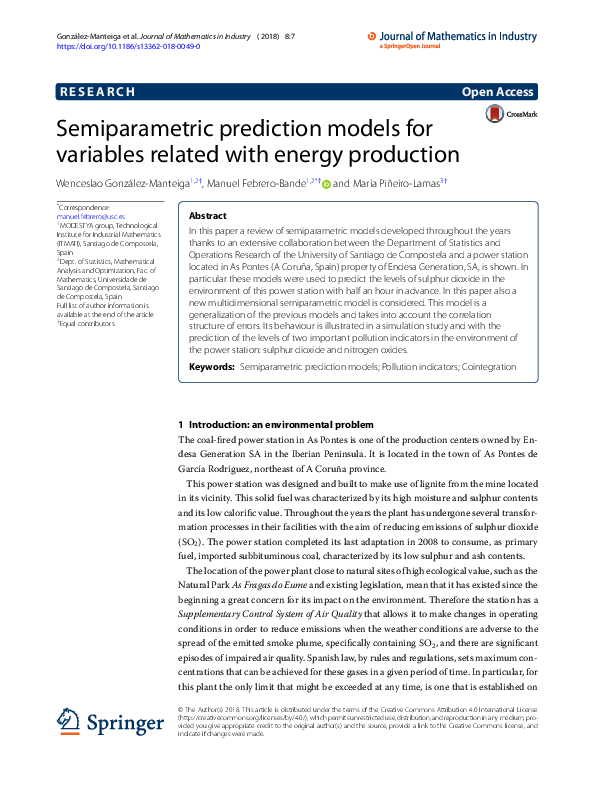 (PDF) Semiparametric prediction models for variables related with energy production