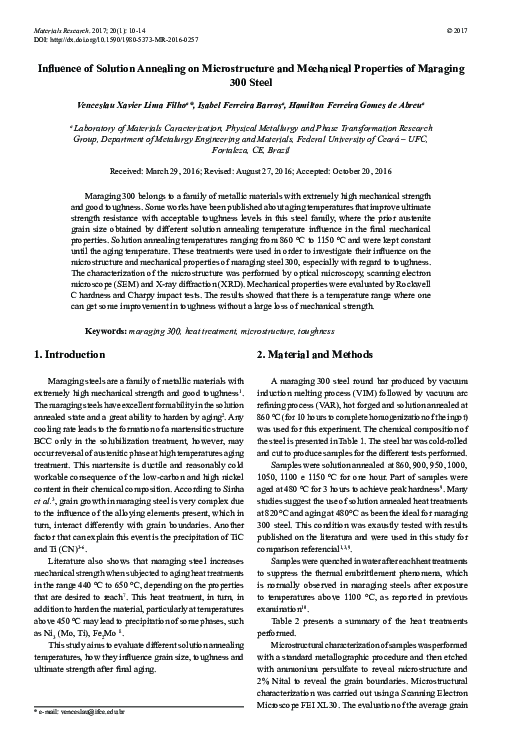 (PDF) Influence of Solution Annealing on Microstructure and Mechanical Properties of Maraging ...
