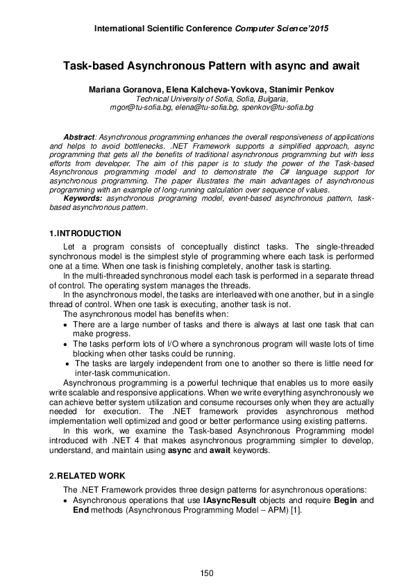(PDF) Task-based Asynchronous Pattern with async and await