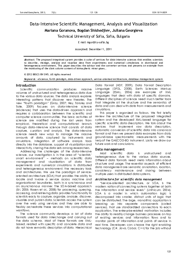 (PDF) Data-Intensive Scientific Management , Analysis and Visualization