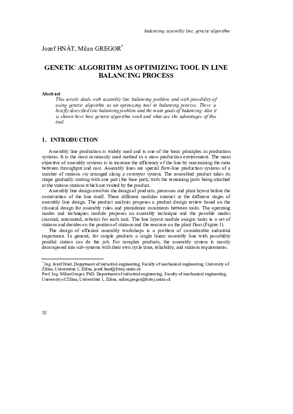 (PDF) Genetic algorithm as optimizing tool in line balancing process