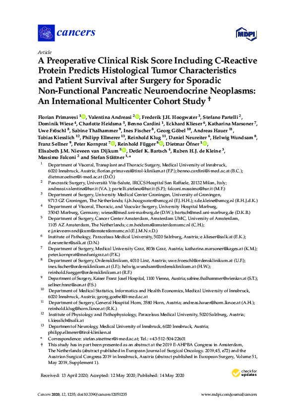 (PDF) A Preoperative Clinical Risk Score Including C-Reactive Protein ...