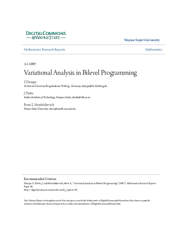 (PDF) Variational Analysis in Bilevel Programming