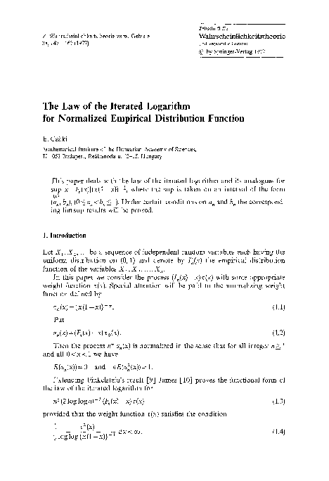 (PDF) The law of the iterated logarithm for normalized empirical distribution function