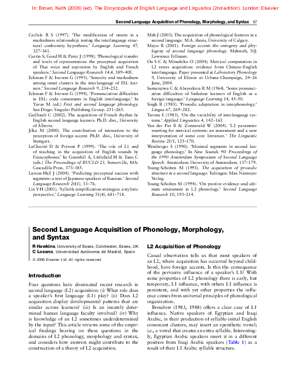 (PDF) Second language acquisition of phonology, morphology and syntax