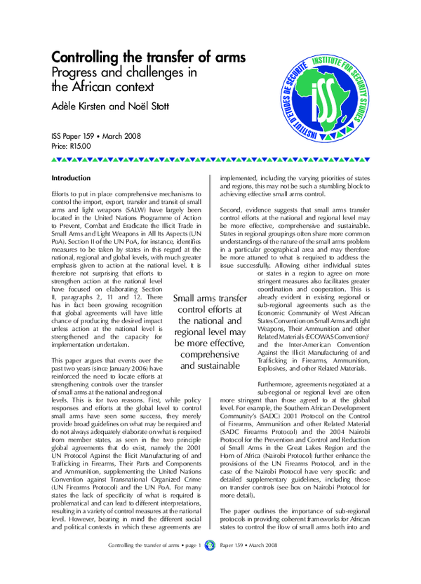 (PDF) Controlling the transfer of arms : progress and challenges in the ...