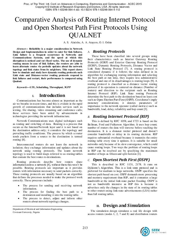 Pdf Comparative Analysis Of Routing Internet Protocol And Open Shortest Path First Protocols