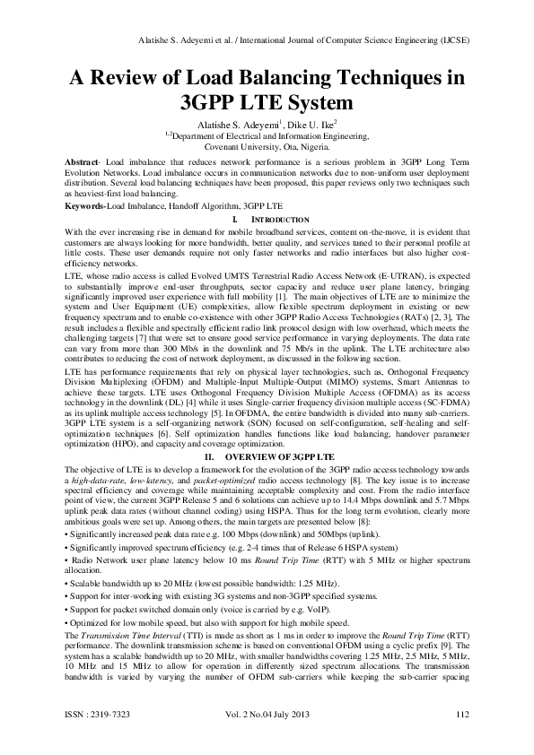 (PDF) A Review of Load Balancing Techniques in 3GPP LTE System