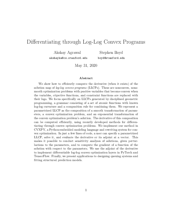 (PDF) Differentiating through Log-Log Convex Programs