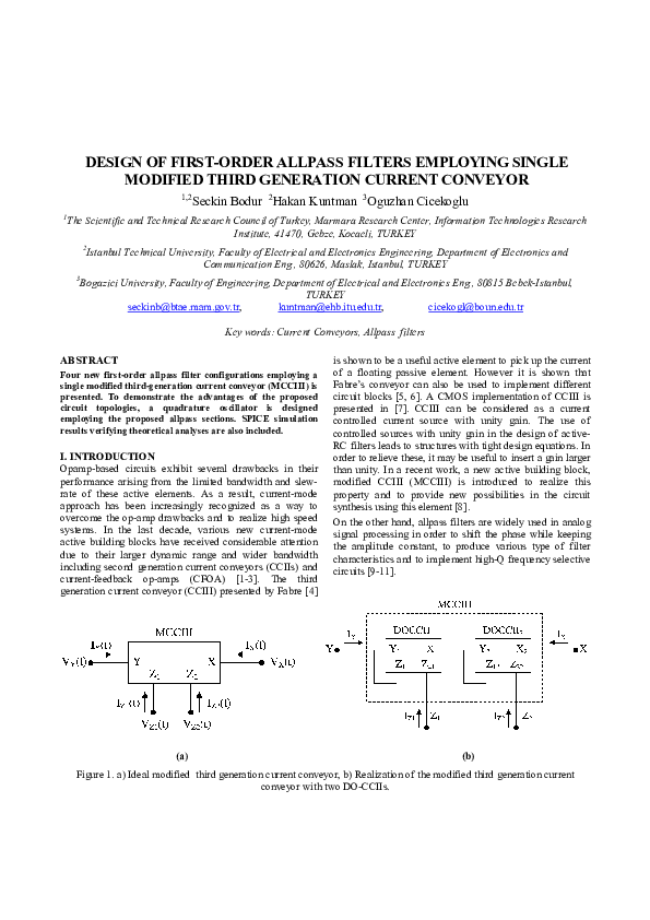 Pdf Design Of First Order Allpass Filters Employing Single Modified Third Generation Current