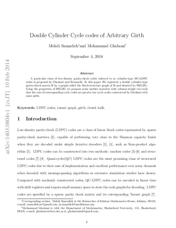 Pdf Enhanced Double Cylinder Cycle Codes 