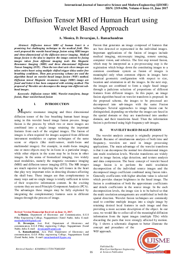 (PDF) Diffusion Tensor MRI of Human Heart using Wavelet Based Approach