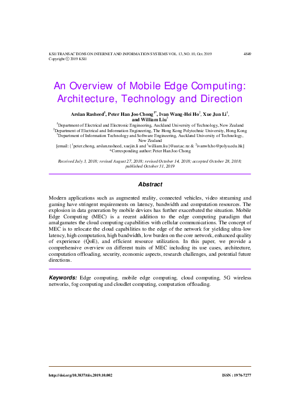 (PDF) An Overview of Mobile Edge Computing: Architecture, Technology ...