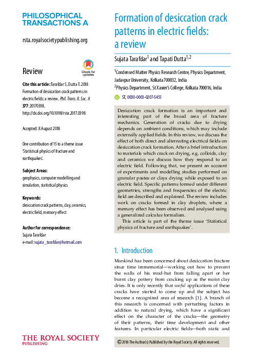 (PDF) Formation of desiccation crack patterns in electric fields: a review