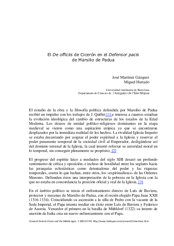 (PDF) El De officiis de Cicerón en el Defensor pacis de Marsilio de Padua