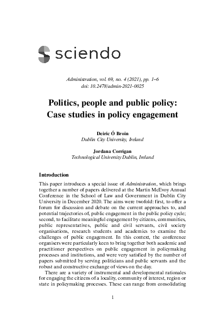 (PDF) Politics, people and public policy: Case studies in policy engagement