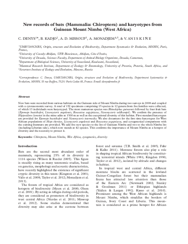 (PDF) New records of bats (Mammalia: Chiroptera) and karyotypes from ...