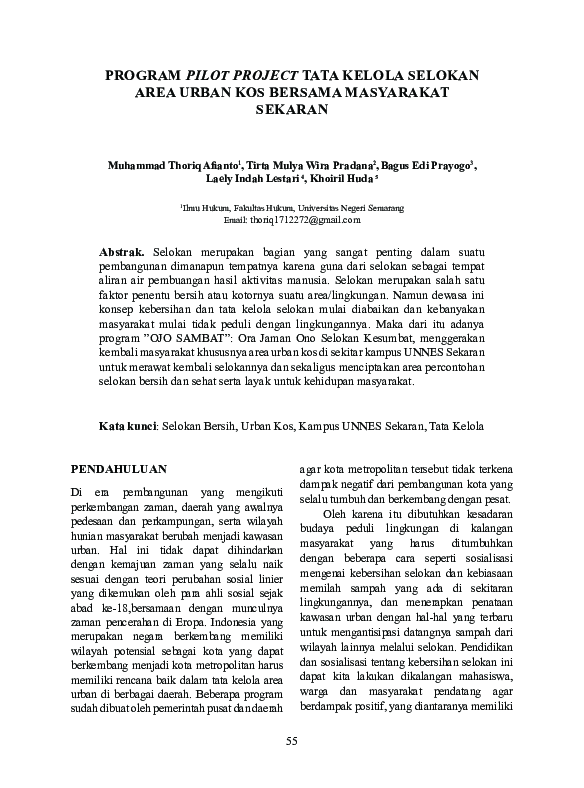 (PDF) Program Pilot Project Tata Kelola Selokan Area Urban Kos Bersama ...