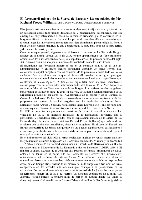 (PDF) El ferrocarril minero de la Sierra de Burgos y las sociedades de ...