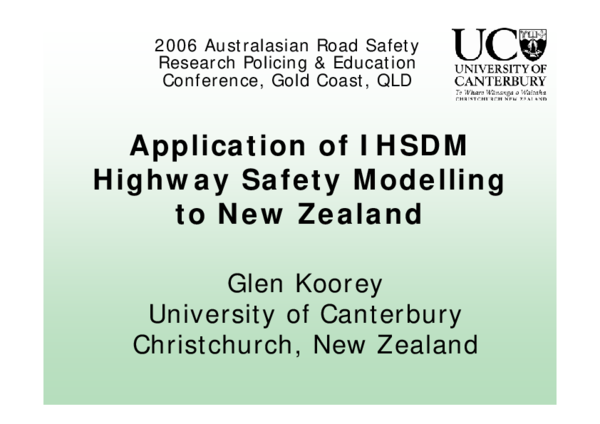 (PDF) Application of IHSDM highway safety modelling to New Zealand
