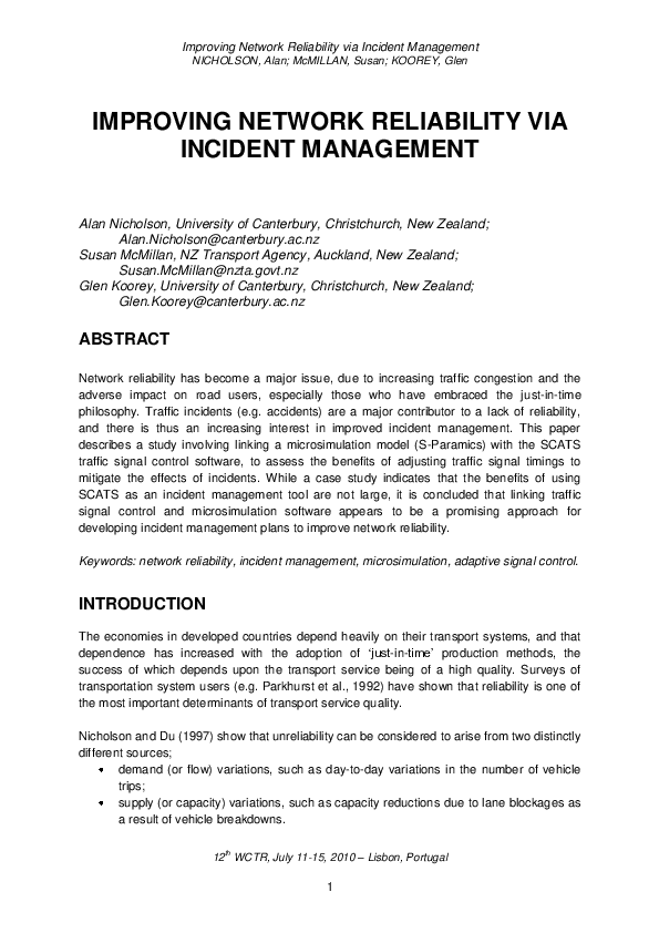 (PDF) Improving Network Reliability via Incident Management
