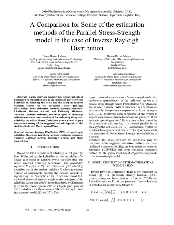 (PDF) Estimation Methods for Parallel Stress-Strength Model with Inverse Rayleigh Distribution