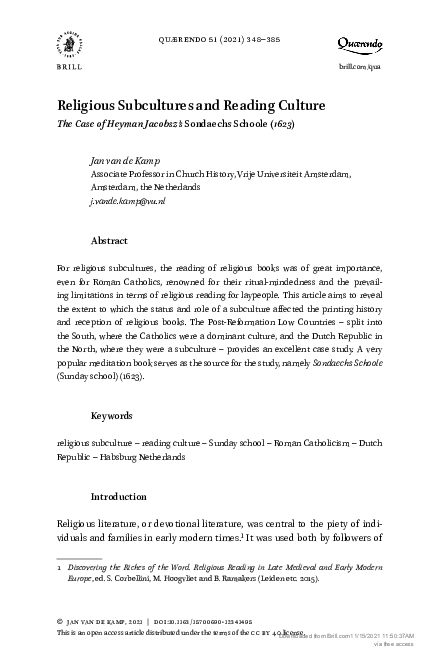 (PDF) Religious Subcultures and Reading Culture | Jan van de Kamp ...