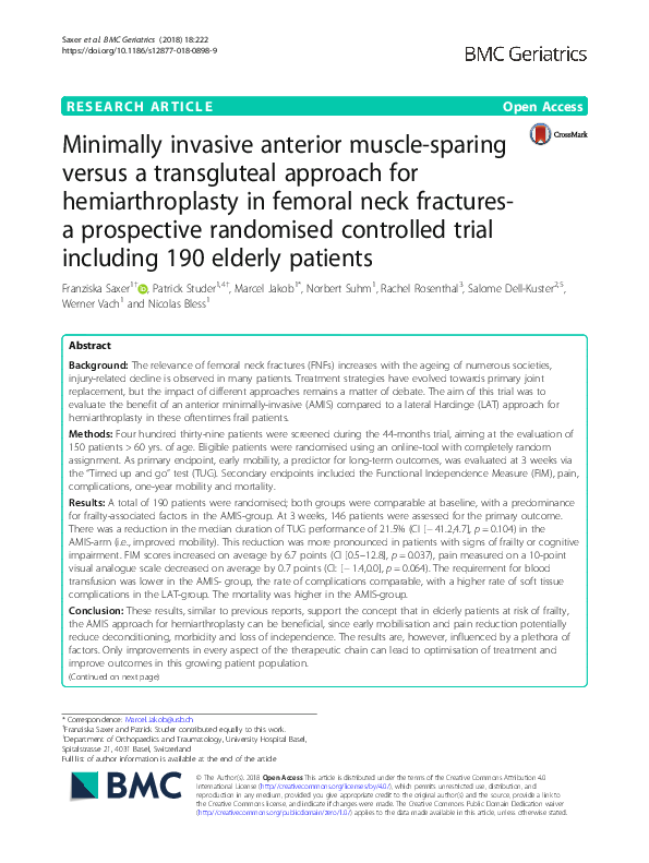 (PDF) Minimally invasive anterior muscle-sparing versus a transgluteal ...