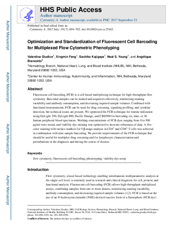 (PDF) Optimization and standardization of fluorescent cell barcoding ...
