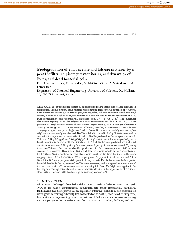 (PDF) Biodegradation of ethyl acetate and toluene mixtures by a peat ...