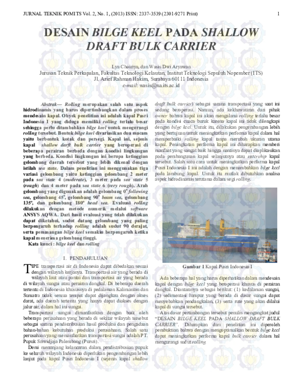 (PDF) Desain Bilge Keel Pada Shallow Draft Bulk Carrier