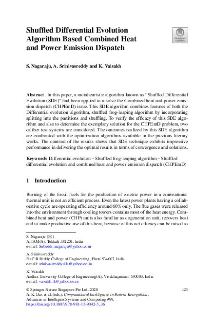 (PDF) Shuffled Differential Evolution for CHP Emission Dispatch