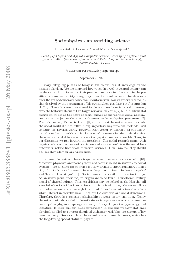 (PDF) Sociophysics- an astriding science