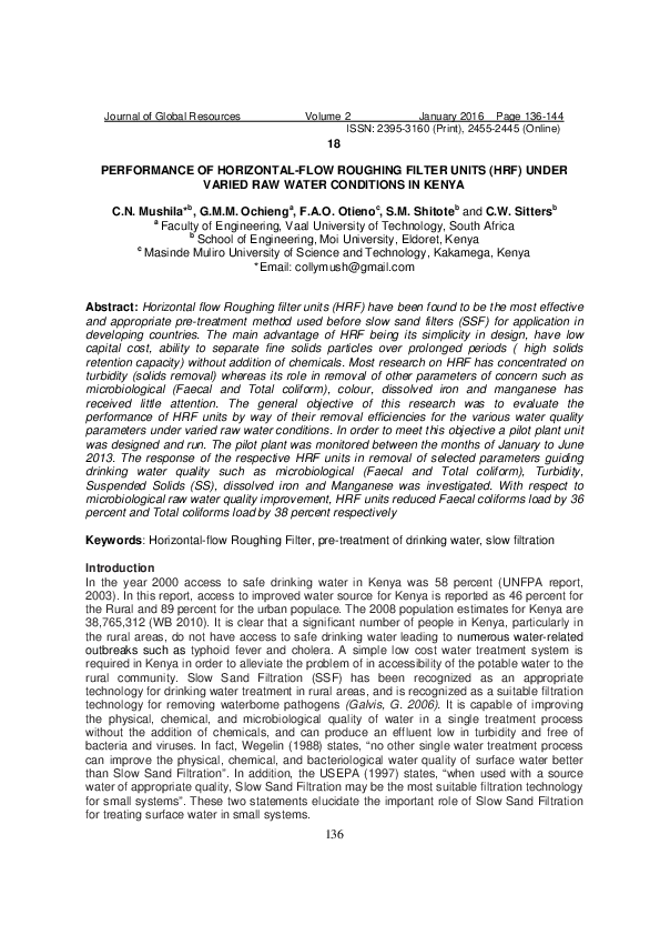 (PDF) Performance of Horizontal-Flow Roughing Filter Units (HRF) Under ...