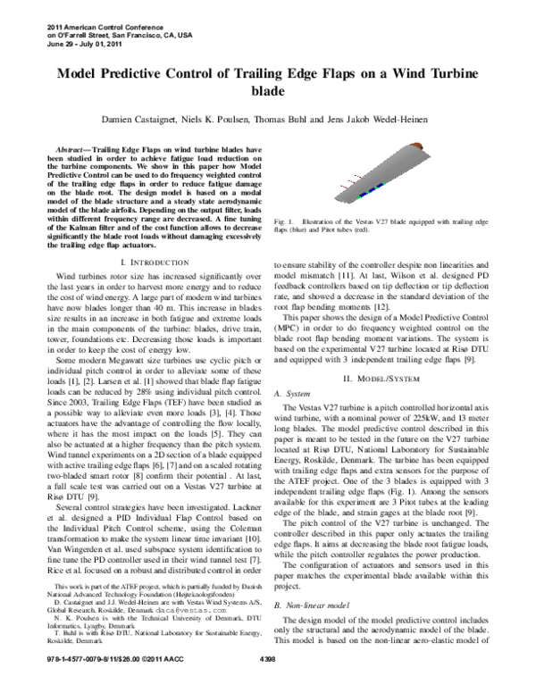 Pdf Model Predictive Control Of Trailing Edge Flaps On A Wind Turbine