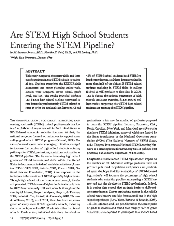 (PDF) Are STEM High School Students Entering the STEM Pipeline